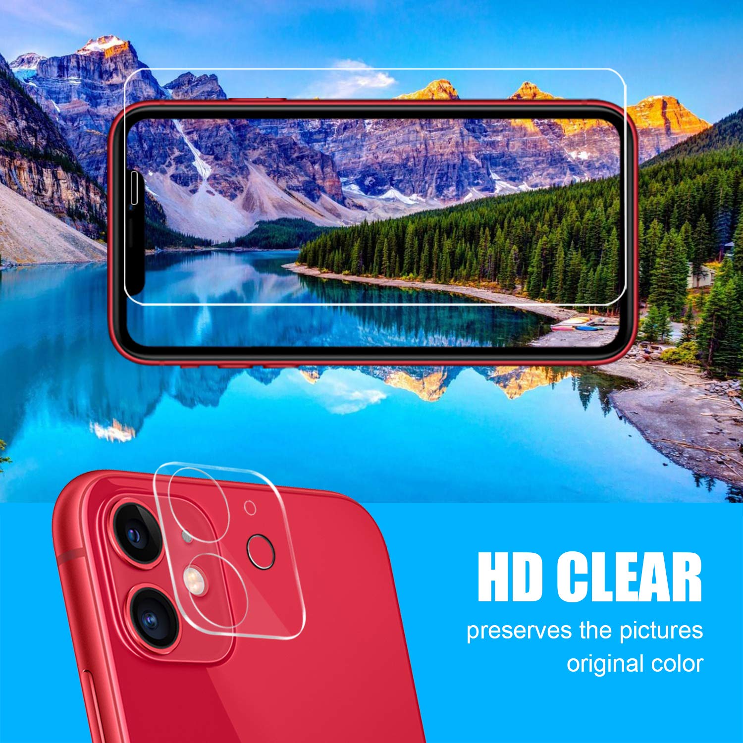 CATOOMUU For iPhone 11 Screen Protector Tempered Glass 6.1 inch 4-Pack and Camera Lens Protector 3-Pack, HD Clear Bubble Free 9H Hardness Anti Scratch, with Align Tool Easy Installation Frame