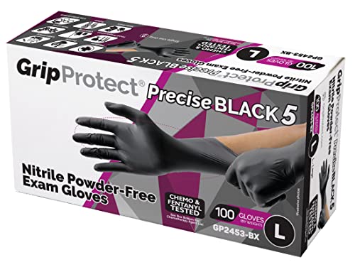 GripProtect Precise Black 5 Nitrile Exam Gloves | 5 Mil Thickness | Chemo-Rated | Medical, Law Enforcement, Tattoo, Dental, Janitorial, Food & Agriculture