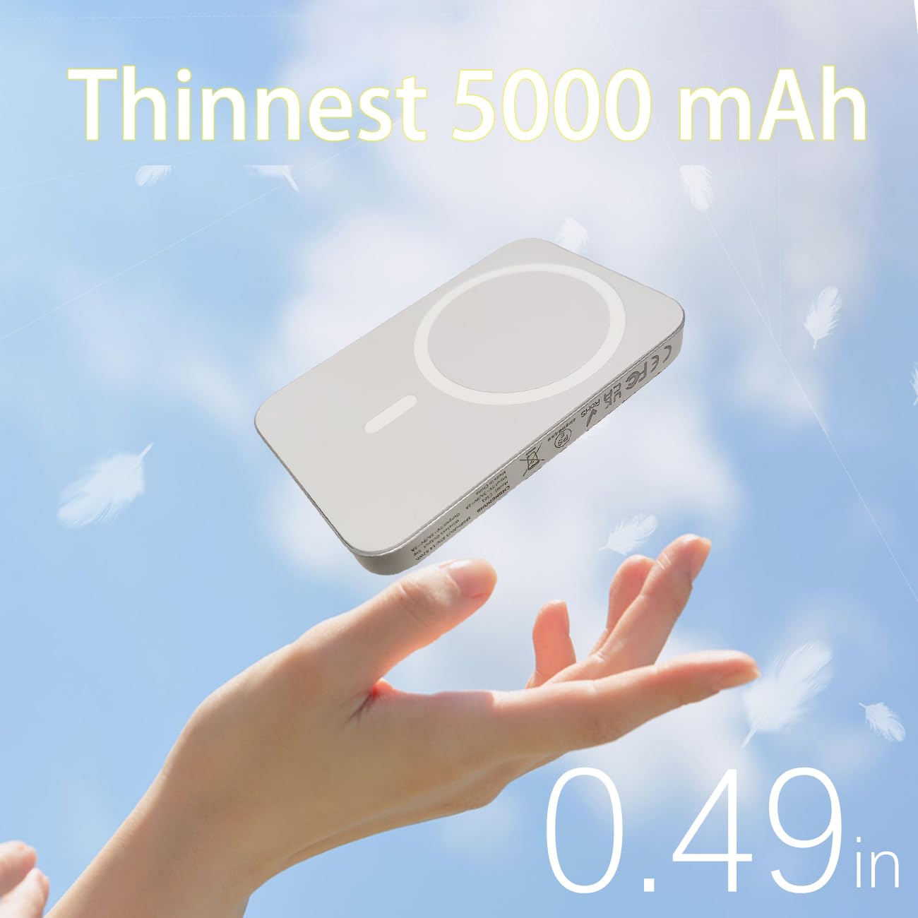 CHONGMANG Magnetic Portable Charger, Mini Power Bank 5000 mAh with 5W Wireless Charging and 18W USB-C Fast Charging,Comes with 2 Cables,Compatible for iPhone 14/13/12 (Silver)