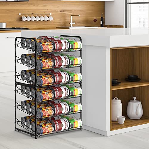 BTY Can Organizer for Pantry Stackable 2 Pack 3 Tier Metal Can Dispenser Holds Up 72 Cans 2 in 1 Canned Goods Organizer for Pantry Kitchen Organization and Storage