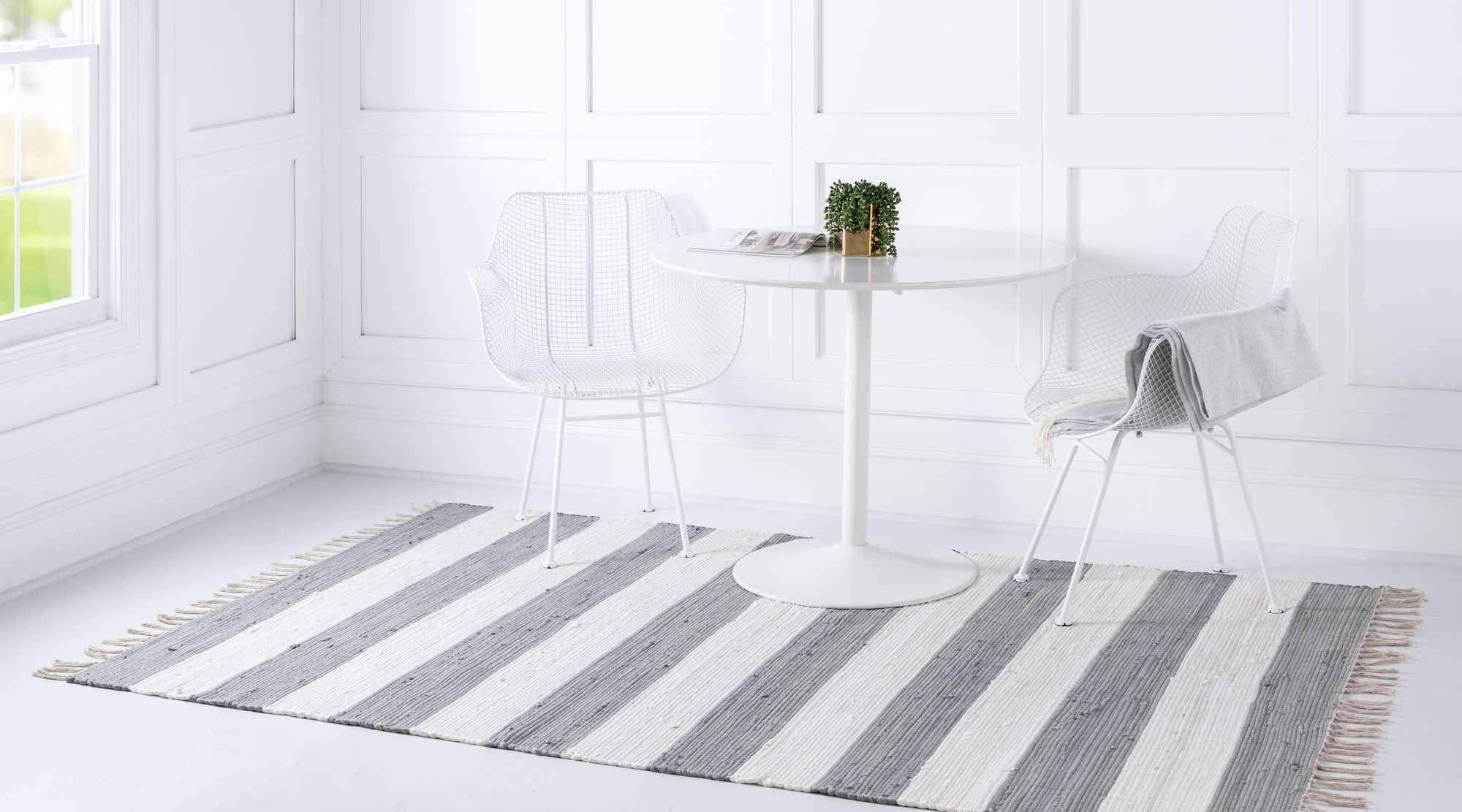 Unique Loom Chindi Rag Collection Area Rug - Striped (2'x 3' 1" Rectangle, Gray/ Ivory)