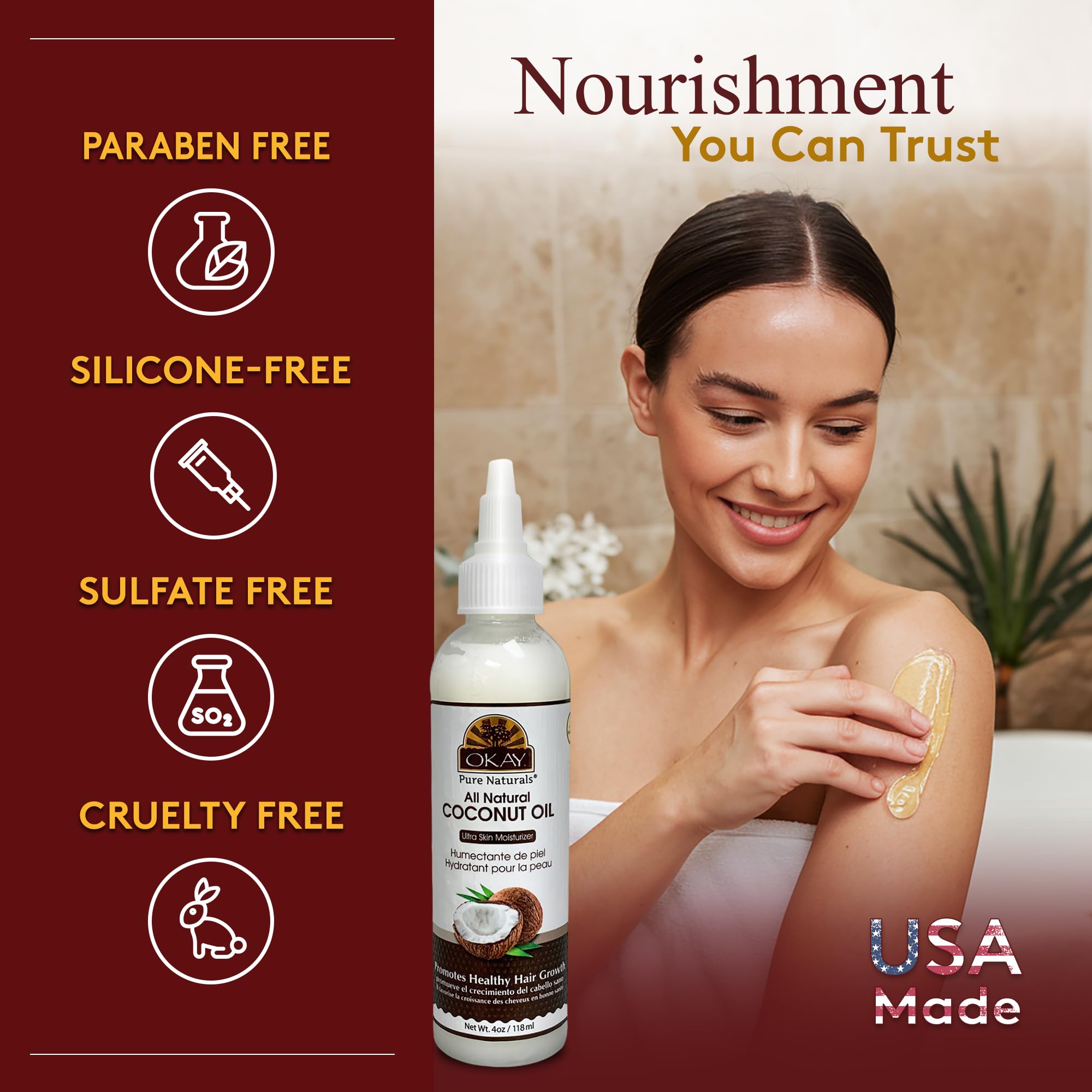 OKAY 100% COCONUT OIL for HAIR and SKIN 4oz / 118ml