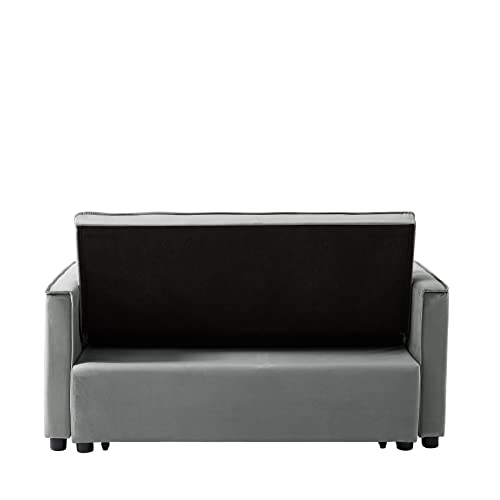FANYE Loveseat Pull Out Sleeper Bed,2 Seater Sofa & Couch W/Adjustable Backrest Home Apartment Office Living Room Furniture Sets Sofabed, Gray Twin Velvet Two Pillows Both Side Pockets