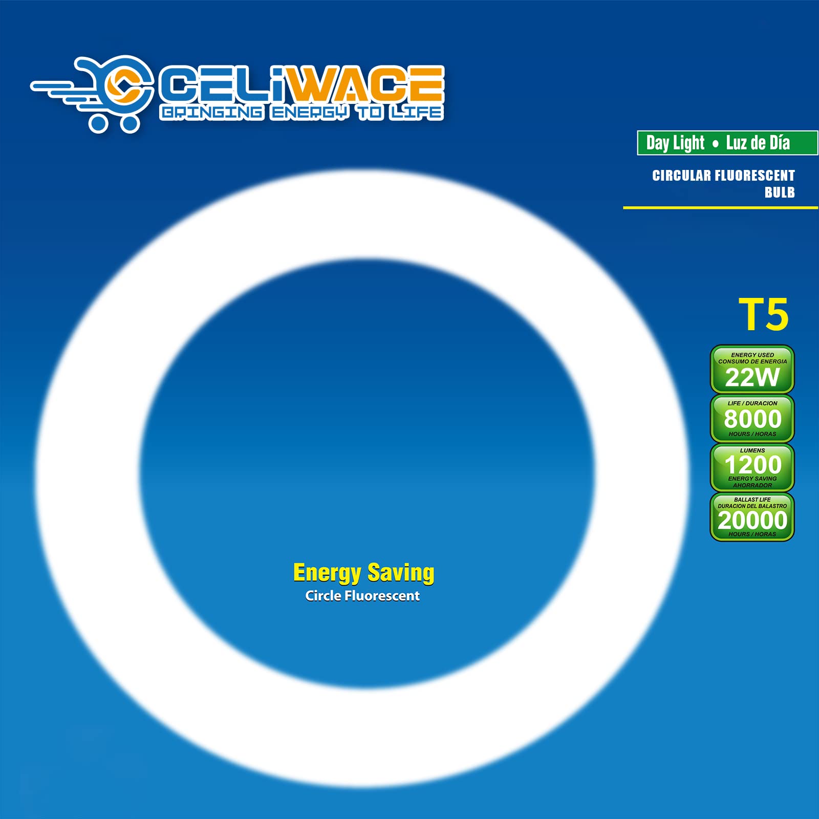 Celiwace 7 inch T5 22W Circular Fluorescent Bulb FCL Round Light Replacement for Zadro Floxite Rialto Daylight 2 Pack