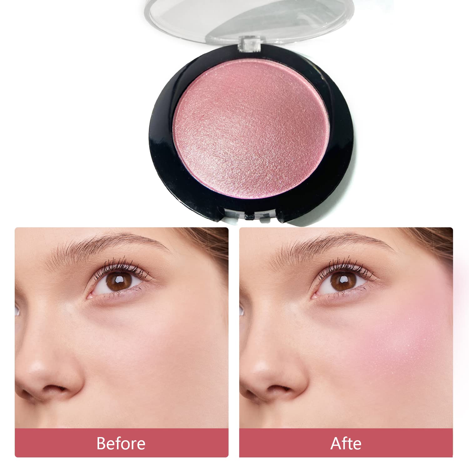 CarMela Powder Blush, Shimmery Pink Blush and Eyeshadow 2 in 1 Makeup Palette, Blendable Baked Blush