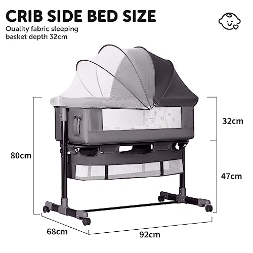 YADAQE Baby Bassinet, Baby Basinet Bedside Sleeper, Easy to Fold Portable Crib Side Bassinet 2023new Style Girl/boy bassinets (Gray)