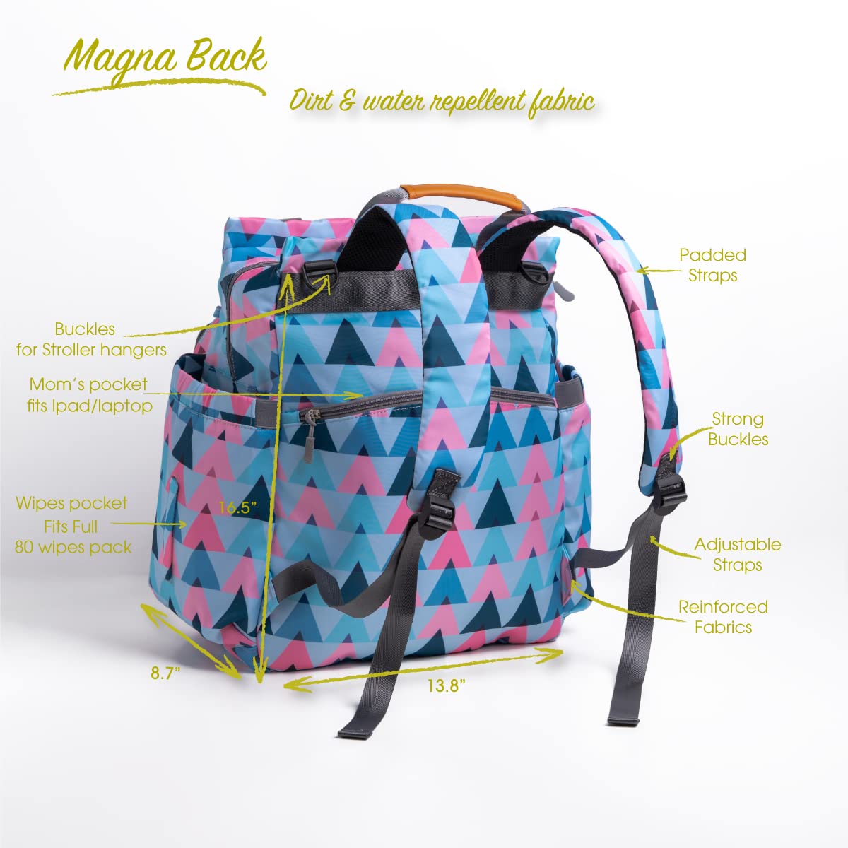 Clamera Diaper Bag Backpack β 5-in-1 Magna Travel Back Pack β Extra Large Diaper Bag with Changing Pad, Diaper Pouch, Pacifier Pouch & Stroller Hangers