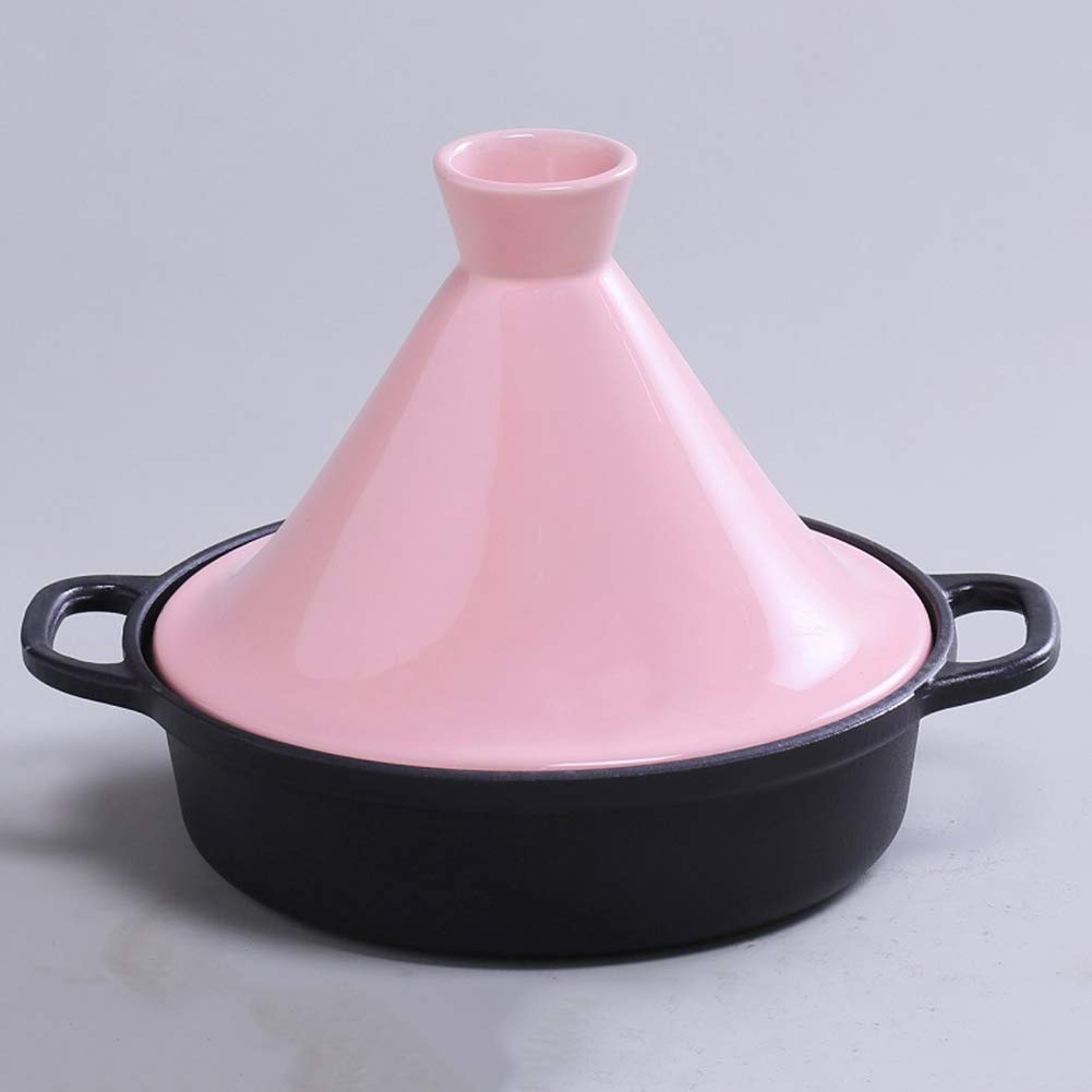 Casserole Dish with Lid Soup Pot 20Cm Cast Iron Tagine Pot, Tajine Cooking Pot with Enameled Cast Iron Base and Cone-Shaped Lid Quick & Easy Cooking for Home Kitchen,Red (Color : Pink)