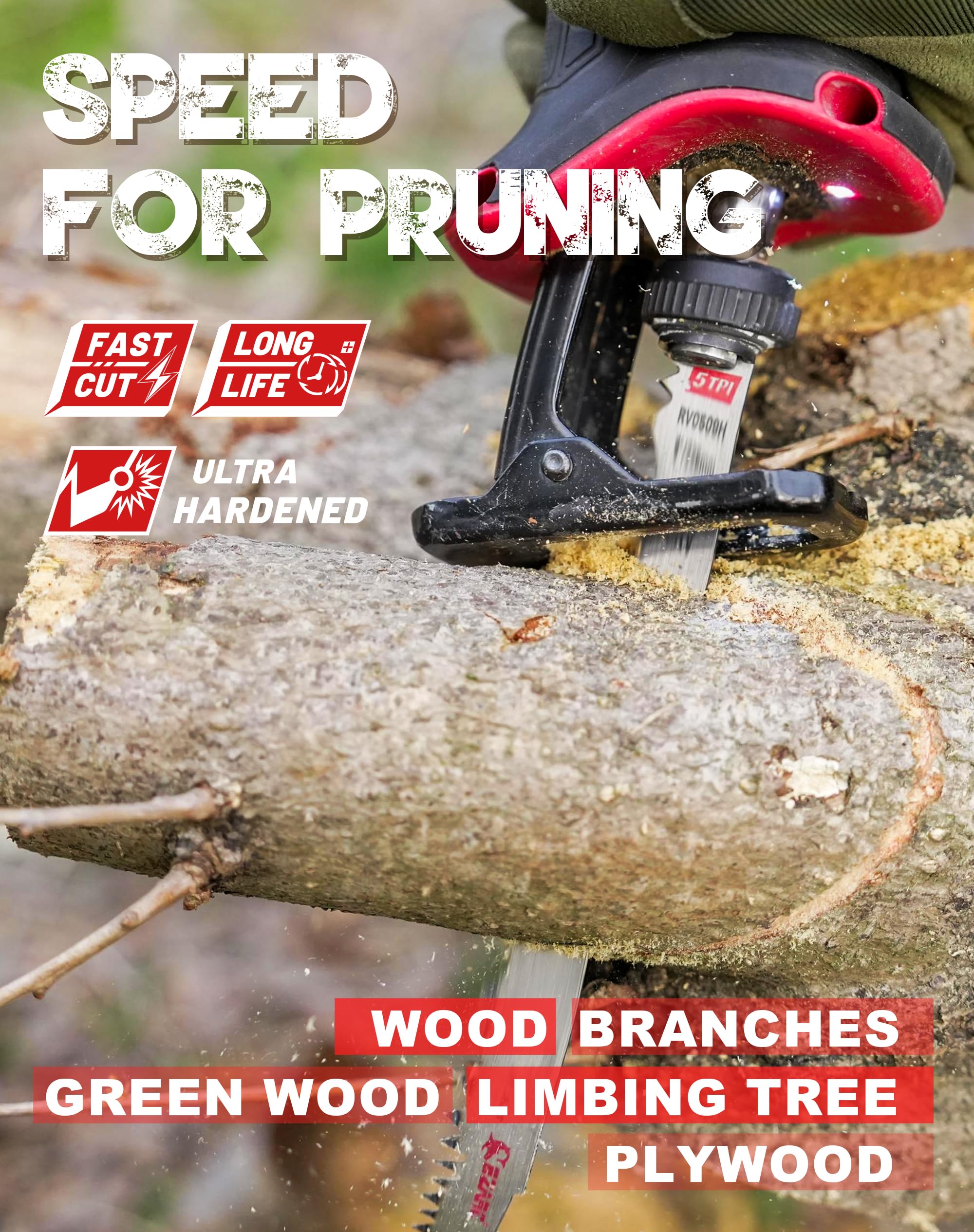 EZARC Wood Pruning Reciprocating Saw Blade 9 Inch, Fleam Ground Teeth Pruning Saw Blades for Tree Trimming, Wood/Wet Wood Cutting, 5 Pieces