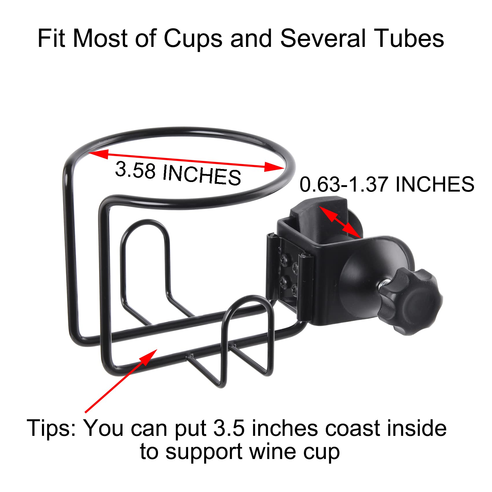 Clamp-on Cup Holder for Microphone Stand Tube, Clip on Drink Holder for Mic Stand, Music Stand, Drum Stand, Work for Coffee Cup, Mug, Water Bottle, Pack of 1, Black