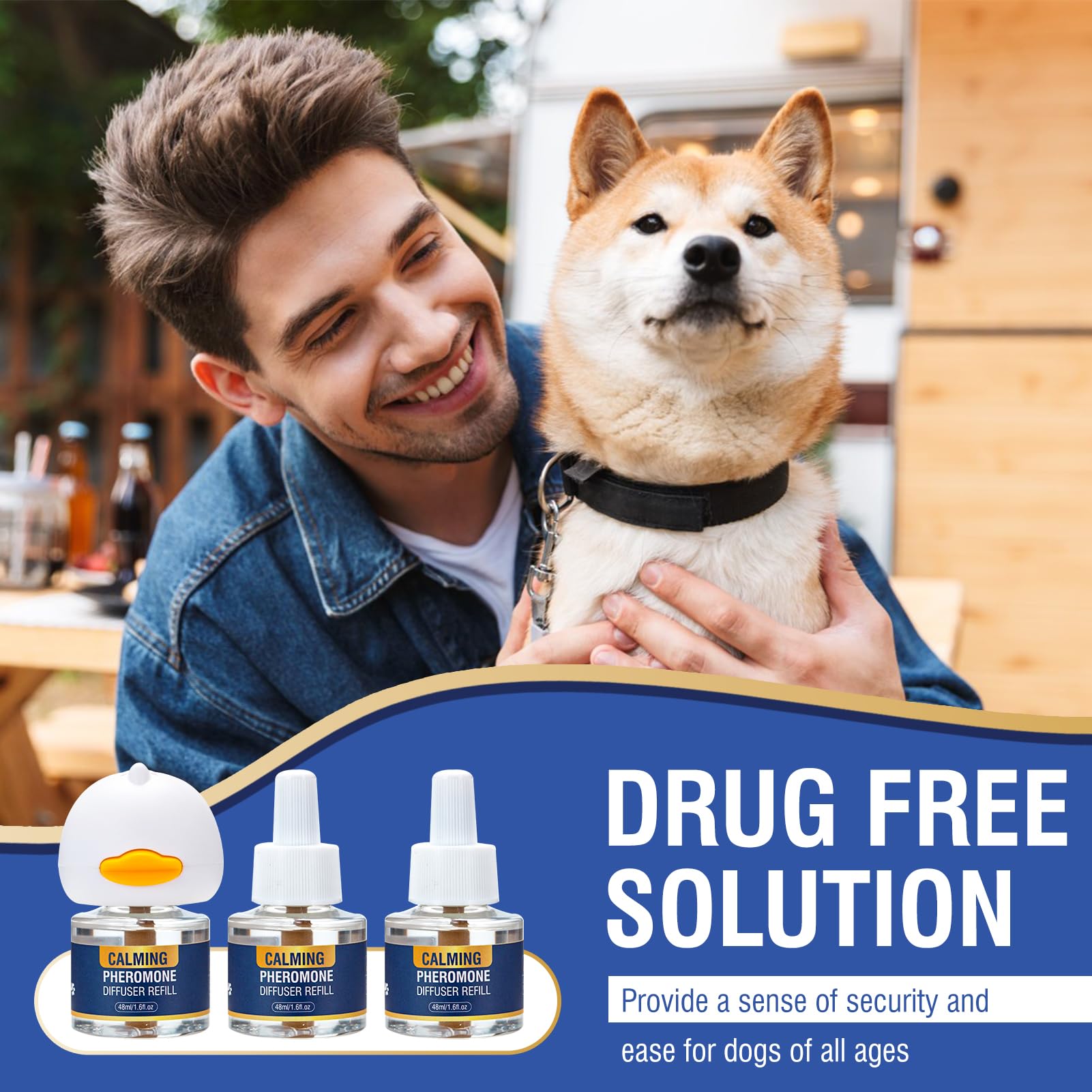 Dog Pheromone Calming Diffuser 4 In 1 Appeasing Pet Pheromones Diffuser to Calm Kit (Plug in+ 3 Pack 48ml Refill) for Anxiety Relief Reduce Barking Aggression Fighting Stress 90 Day Supply(Orange)