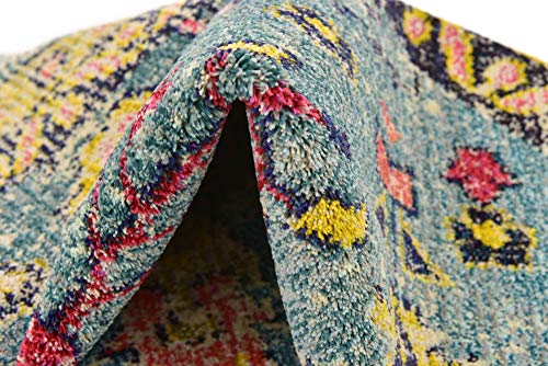 Unique Loom Monterey Collection Vintage Bohemian Inspired with Distressed Tribal Design Area Rug, Round 8' 0" x 8' 0", Blue/Yellow