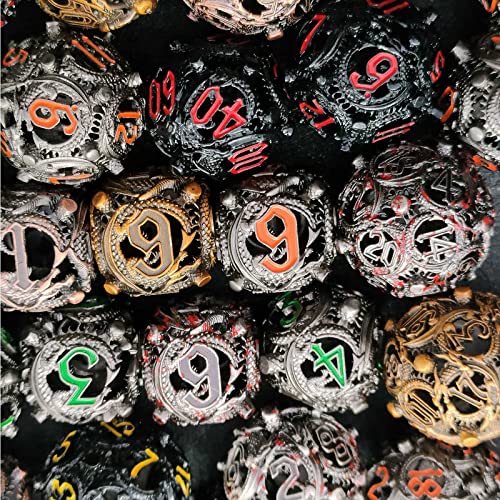 DND Dice Set , Hollow D&D Metal Dice for Dungeons & Dragons Dice Polyhedral MTG RPG Pathfinder Role-Playing Game Table Black Nickel Green