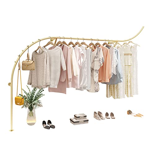 Gold Clothing Rod Curved Racks, Creative Display Garment Racks in Boutique Clothing Stores, Modern Retail Garment Rack, Closet Rod Retail Display Rack, 250CM