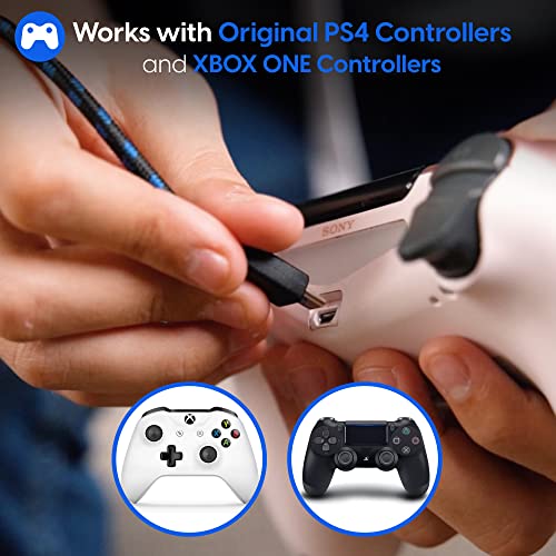 TALK WORKS Long Controller Charging Cable for Playstation 4-10-Foot Long Braided Micro USB Cord Charger Cord for PS4 Controller - Blue-Black, 2 Pack