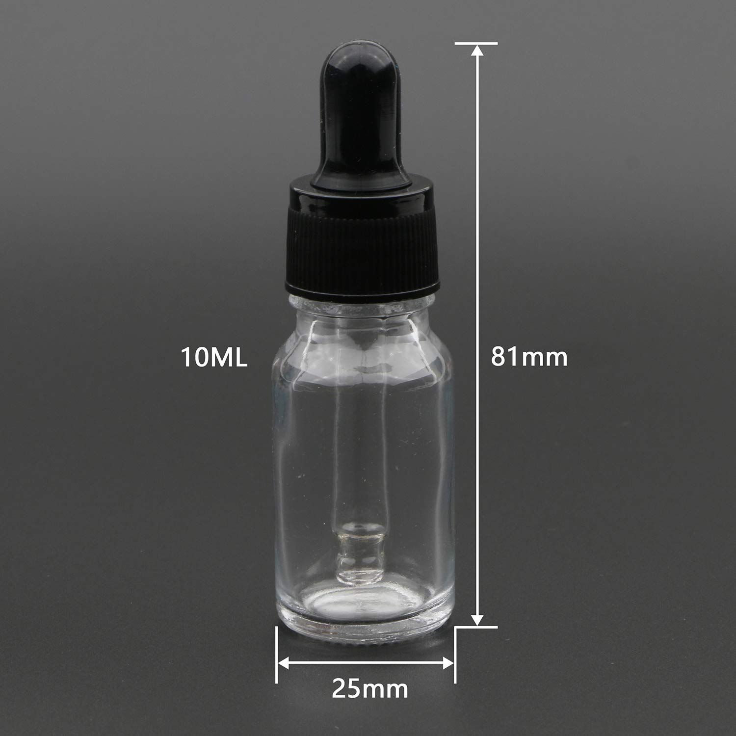 Kesell Glass Bottles for Essential Oils - 10ml Refillable Empty Transparent/Clear Bottle with Glass Dropper and Black Cap, Pack of 20