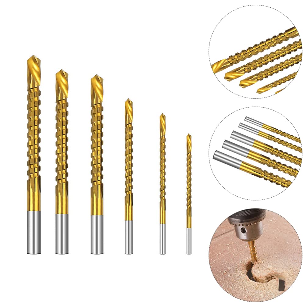 HEMOTON Cobalt Drill Bit HSS Twist Drill Bits- 6pcs 3-8mm Serrated Grooving Cutting Carpenter Side Cutting Tap Spiral Drill Bit Woodworking Wood Metal Plastic Hole Holesaw Tool Drill Bit Set