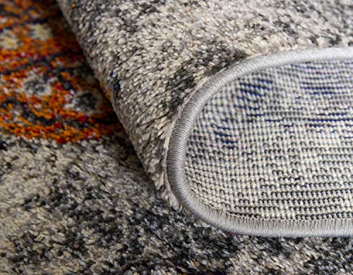 Unique Loom Vita Collection Modern Over-Dyed Center Medallion Vintage Area Rug, 8 ft x 8 ft, Gray/Ivory