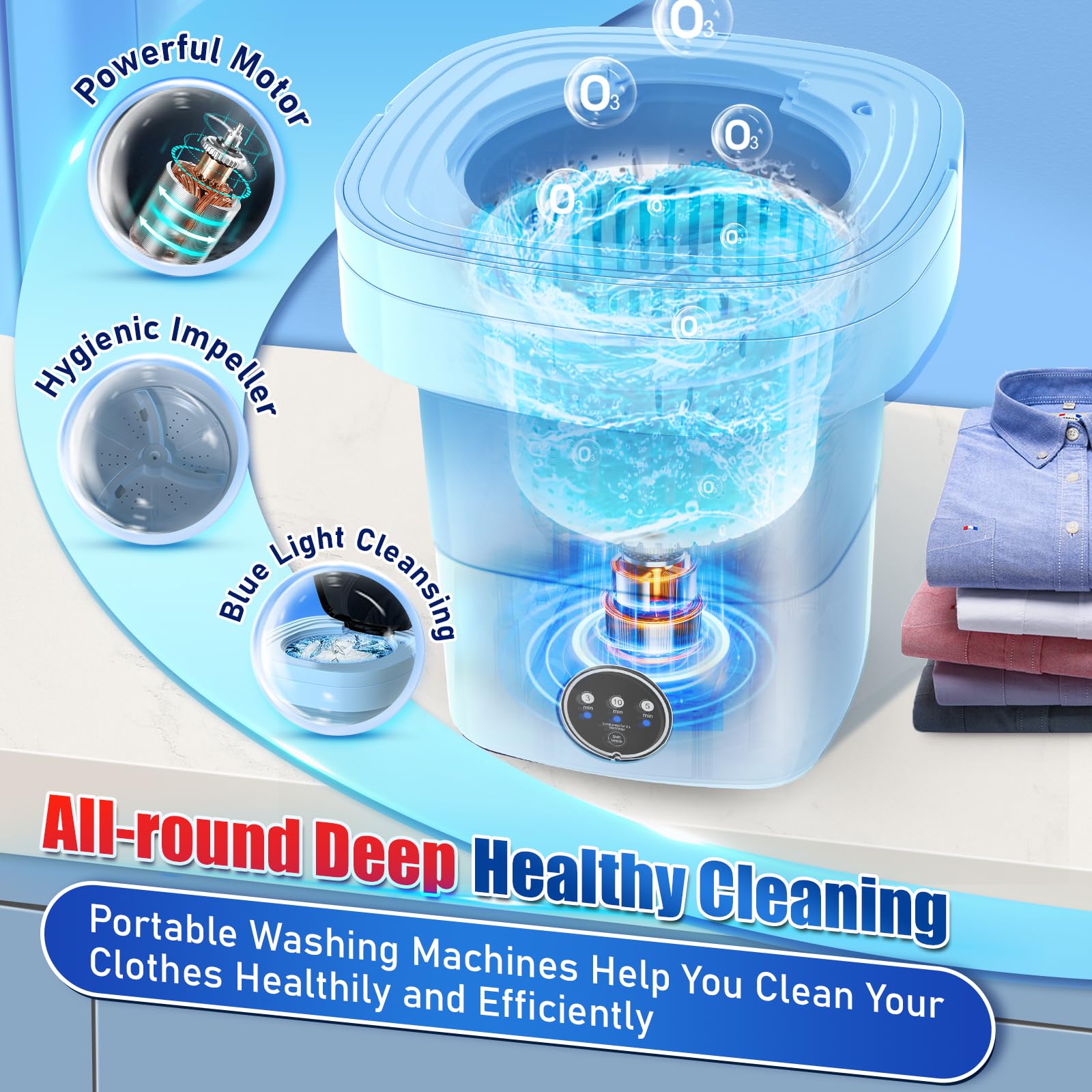 DAMASK HUT Portable Washing Machine with 3 Intelligent Cleaning Modes,11L Mini Washer with Foldable Design,Mini Folding Washing for Travel,Camping,Apartment,Dorm,Baby Clothes,Socks,Underwear, Blue