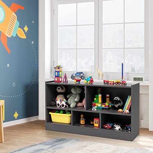 Tangkula Wood Storage Cube Bookcase, 2 Tier 5 Cube Open Shelf Storage Cabinet, Multipurpose Bookshelf, Display Cabinet Shelf for Living Room, Bedroom, Hallway, Kid's Playroom, Reading Nook (Grey)