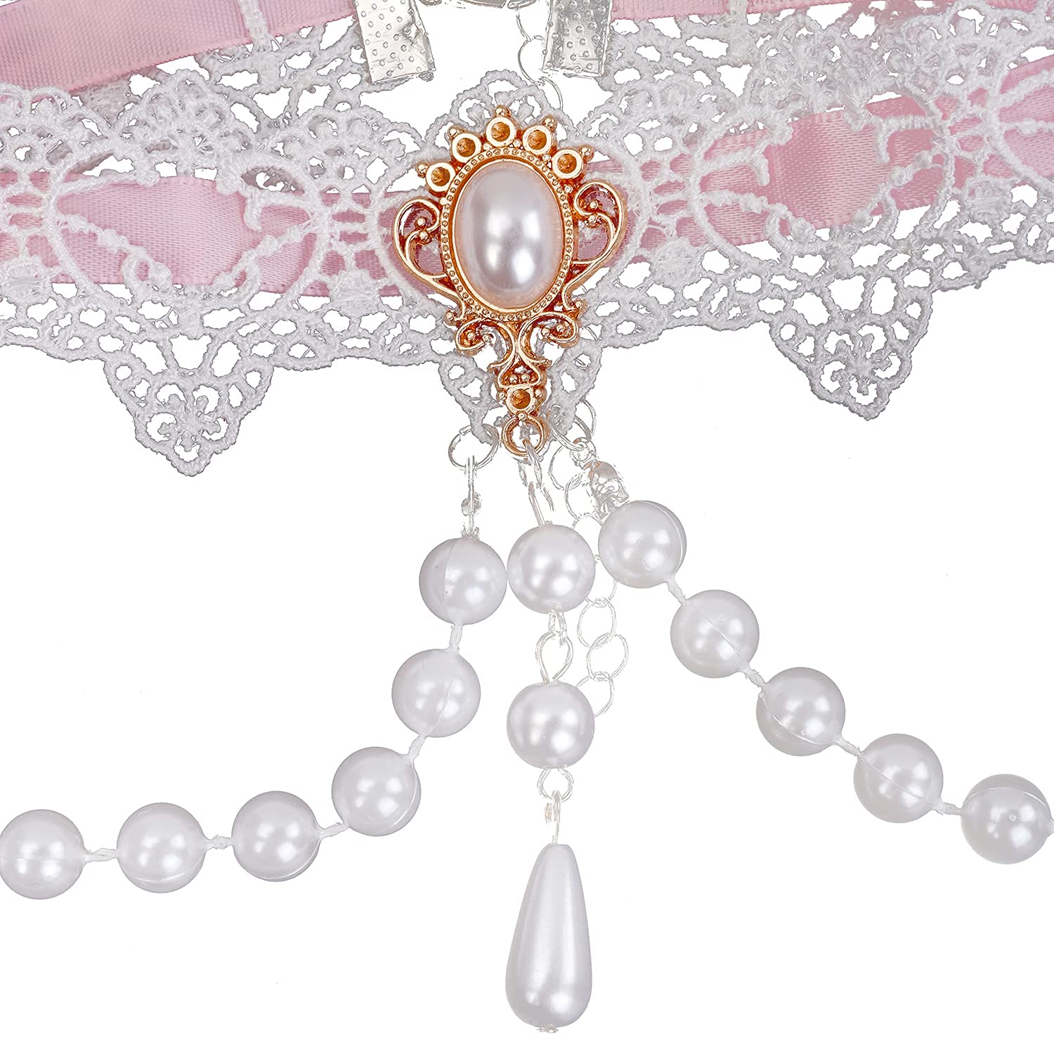 Chargances Gothic Halloween Pink Pearl Lace Necklace for Women Lolita Halloween Decorations Party Accessory