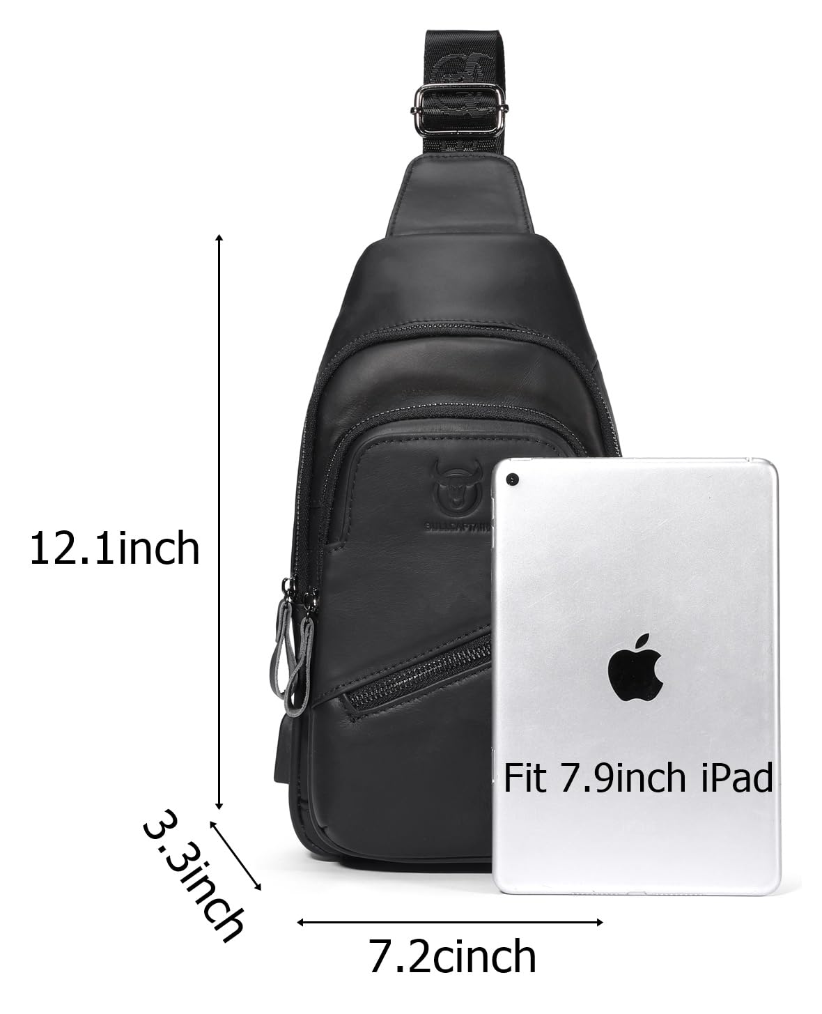 BULLCAPTAIN Mens Leather Sling Bag Backpack Casual Outdoor Shoulder Crossbody Chest Bag with USB Charging Port (Black)