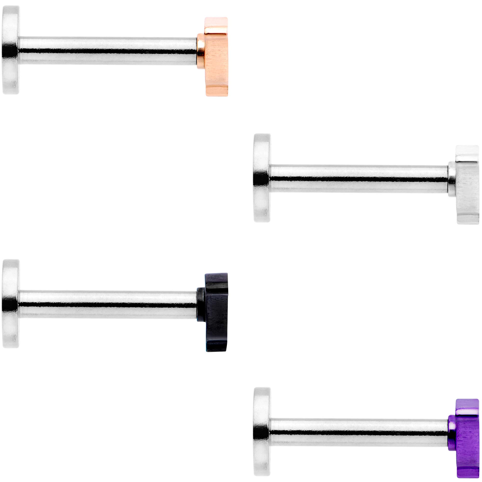 Body Candy 4Pc 16G Steel Cool Color Dinosaurs Internally Threaded Labret Monroe Lip Ring Tragus Set 8mm