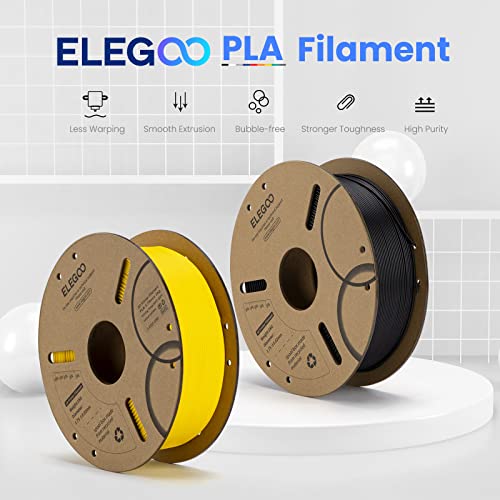 ELEGOO PLA Filament 1.75mm Black 2KG, 3D Printer Filament Dimensional Accuracy +/- 0.02mm, 2 Pack 1kg Cardboard Spool(2.2lbs) 3D Printing Filament Fits for Most FDM 3D Printers