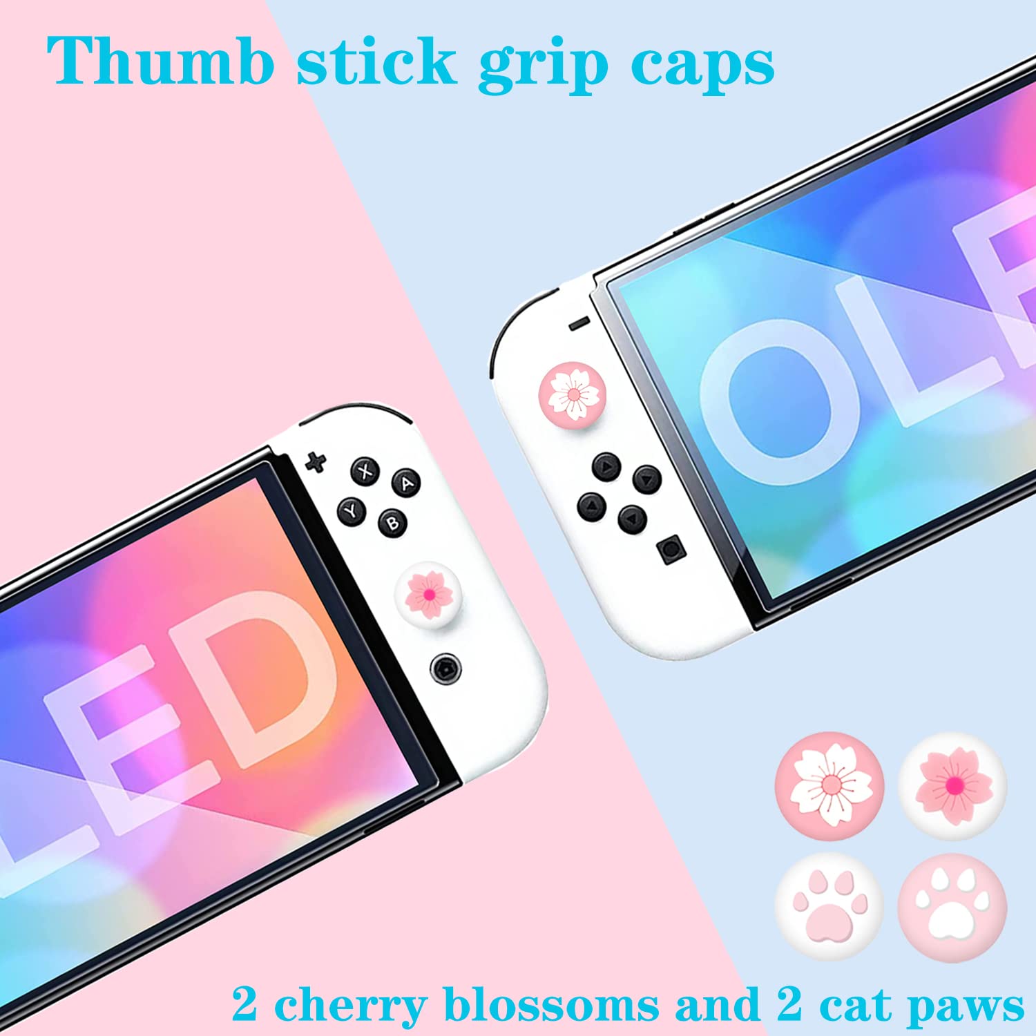 OLDZHU Pink Travel Carrying Case Accessories Kit Compatible with Nintendo Switch OLED 2021,10 in 1 Protection Kits with Hard Protective Cover,Glass Screen Protector,Adjustable Stand,Thumb Grip Caps