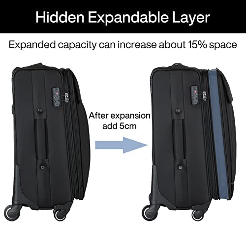 Hanke 3-Piece Set Softside Expandable Luggage sets with Spinner Wheels, Upright Suitcase with TSA Lock, Extra Large Rolling Luggage for Family Travel,nestable storage 20/24/28(Black)