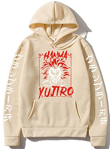 Hanma Baki Cosplay Hoodie Unisex Baki The Grapple Hollaween Jacket Pullover Sweatshirt Hanma Yujiro Sweater Coat Hoody (X-Large, F-off white 4)