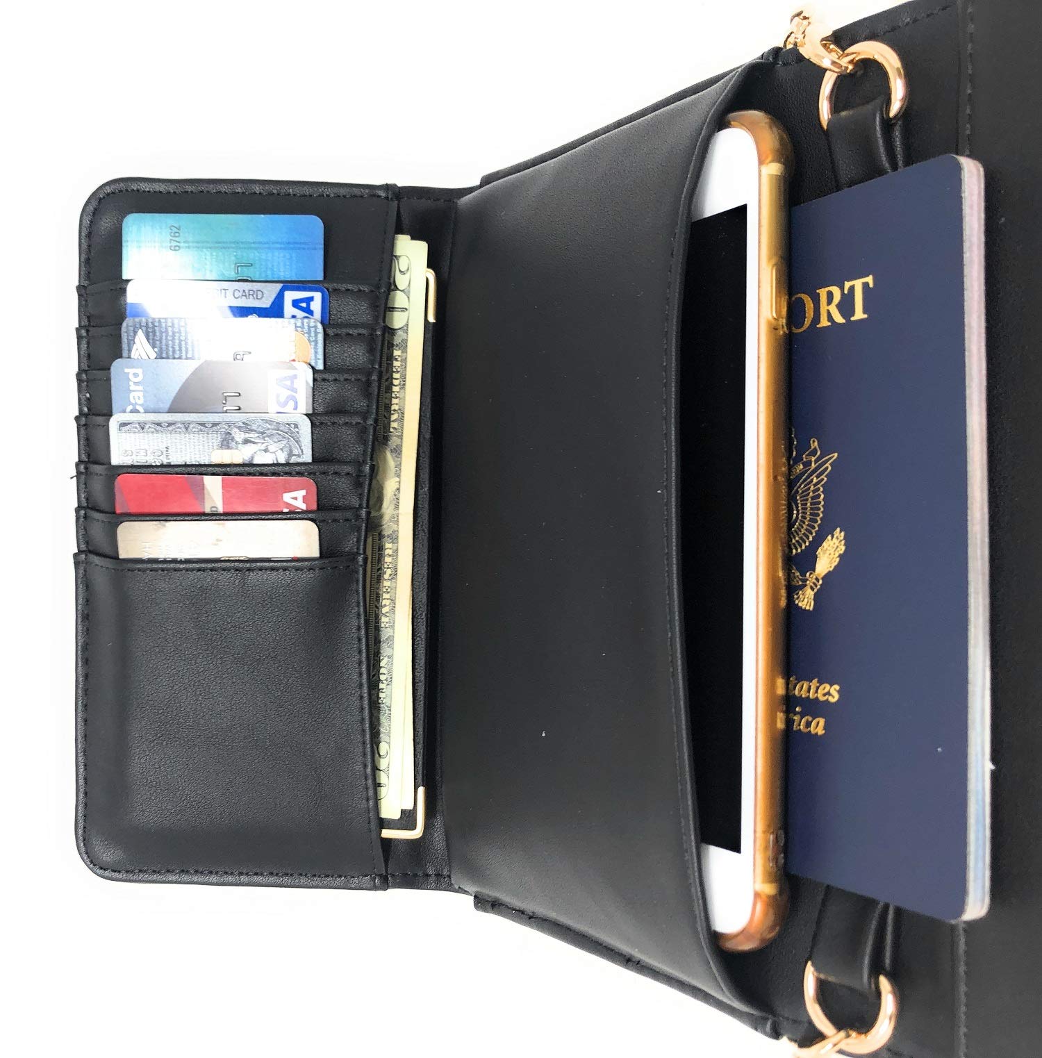lola mae Wallet Clutch for Women with Phone Holder, Cellphone Purse with strap Fold-Over Crossbody bag (BLACK)