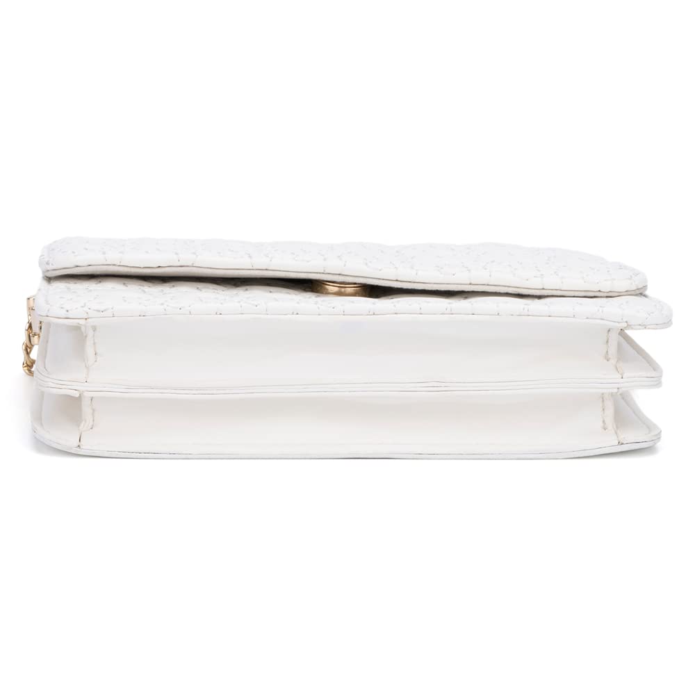 Olivia Miller Women's Fashion Rose Flower Embroidered Faux PU Leather Front Flap w Multi Compartment Off White Crossbody Bag Everyday Small Evening Casual Work Purse Handbag
