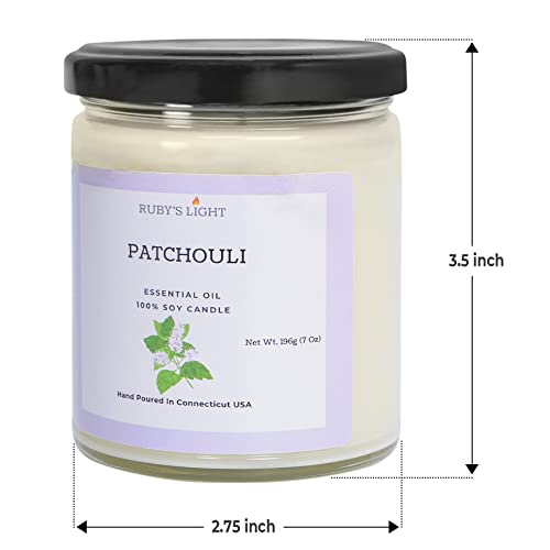 Patchouli Essential Oil Candle | Aromatherapy for The Home | 9 Oz Glass Jar | All-Natural Soy Candles | Cotton Wick | High Scent | 40 Hours Burn Time | Gift for Women & Men (Patchouli)