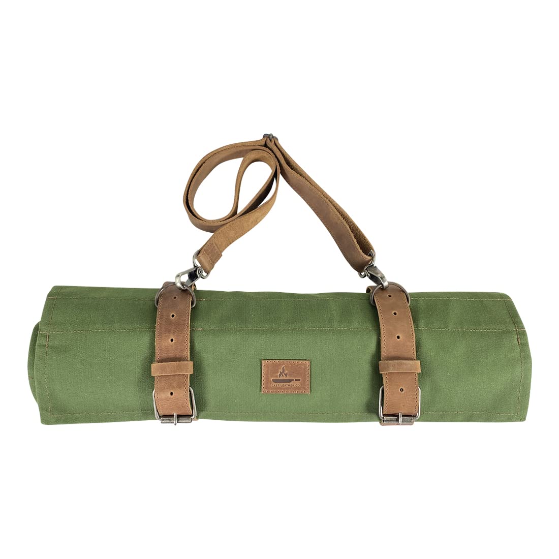 Cast Leather Co., Knife Roll Bag with Detachable Shoulder Strap, Portable Storage for Specialty Knives with 10 Pockets, Protect Sharp Cooking Items, Water Resistant Canvas, Olive