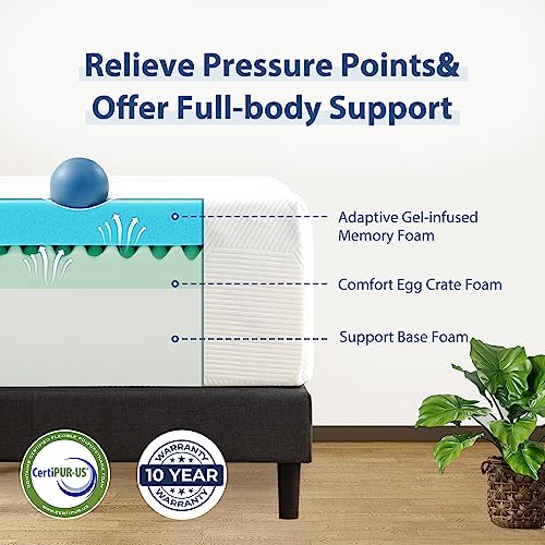 ELEMUSE Full Mattress 10 Inch Cooling Gel Memory Foam Mattress, CertiPUR-US® Certified Breathable Bed in a Box for Pressure Relief, Fiberglass-Free