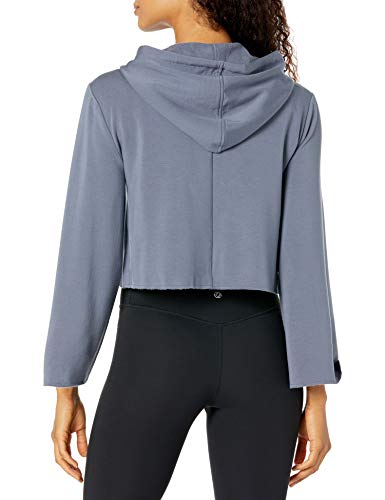Core 10 Women's Cloud Soft Fleece Cropped Length Bell Sleeve Yoga Hoodie Sweatshirt, Light Denim Blue, Medium