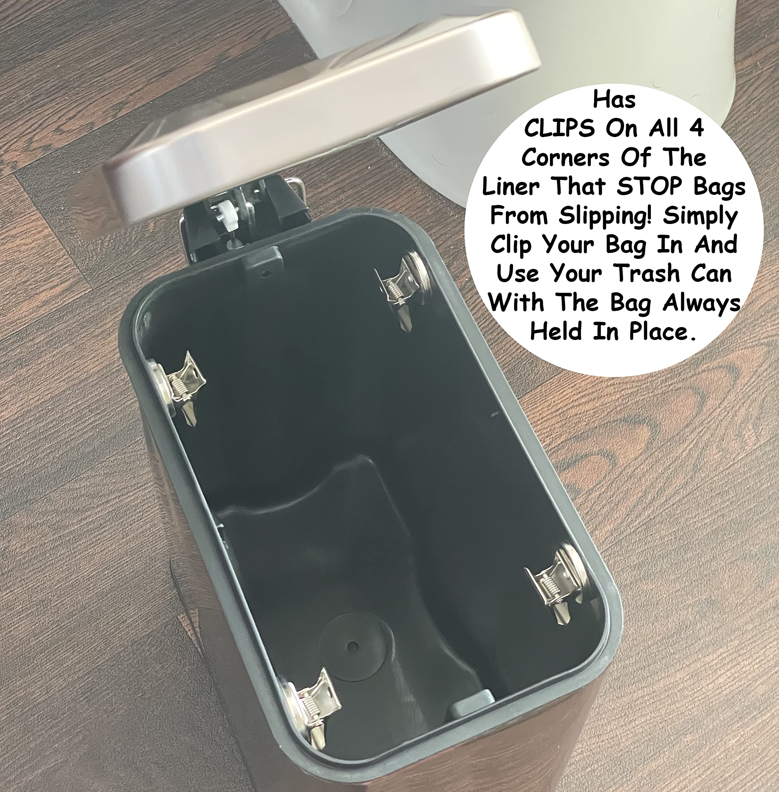 Homie Soft Close, Slim Trash Can 1.6 Gallon with Anti - Bag Slip Liner and Lid, Use as Mini Garbage Basket, Slim Dust Bin, or Decor in Bathroom, Restroom, Kitchen, or Bedroom (Rose Gold)