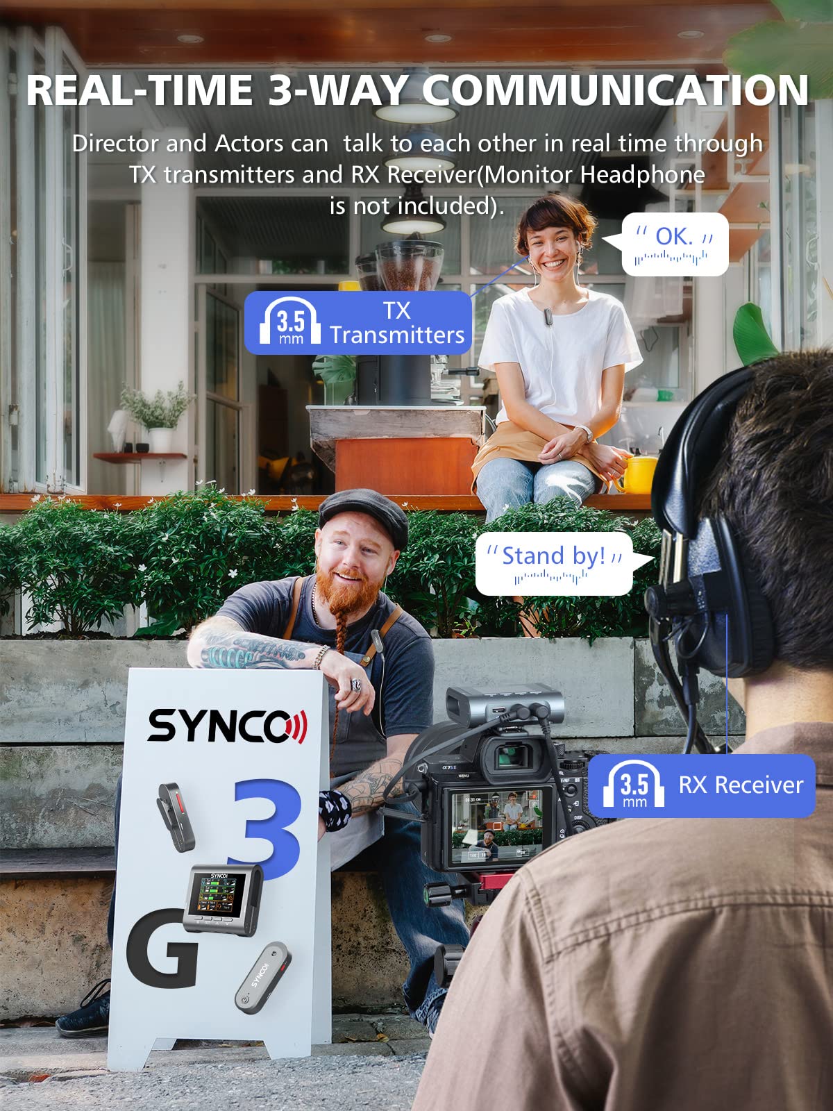 SYNCO Wireless Lavalier Microphone, G3 Lapel Mic White Triple Channel Transmission up to 250m for DSLR Camera Smartphone Laptop for YouTube Streaming Vlogging, Wireless-Lavalier-Recording-Video-Mic
