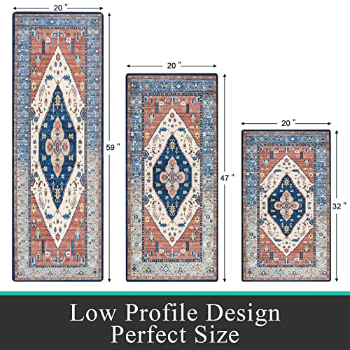 Pauwer Boho Kitchen Rugs Sets of 3 Farmhouse Kitchen Runner Rugs and Mats Non Skid Washable Kitchen Mats for Floor Cushioned Waterproof Kitchen Floor Mat Laundry Room Area Rug Runner Carpet