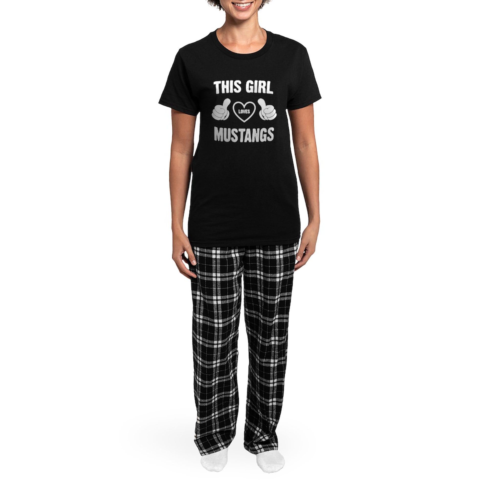 CafePress THIS GIRL LOVES MUSTANGS Women's Dark Pajamas Womens Novelty Pajama Set, Comfortable PJ Sleepwear With Checker Pant