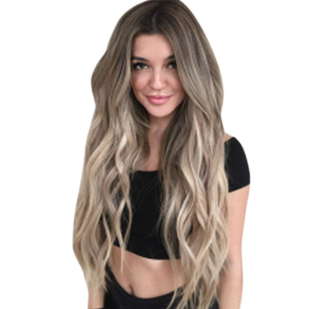 NEARTIME Women Mix Colors Gradient Long Curly Synthetic Wig Full Lace Blonde Brown Coffee White Wig Wavy Cosplay Party Wigs