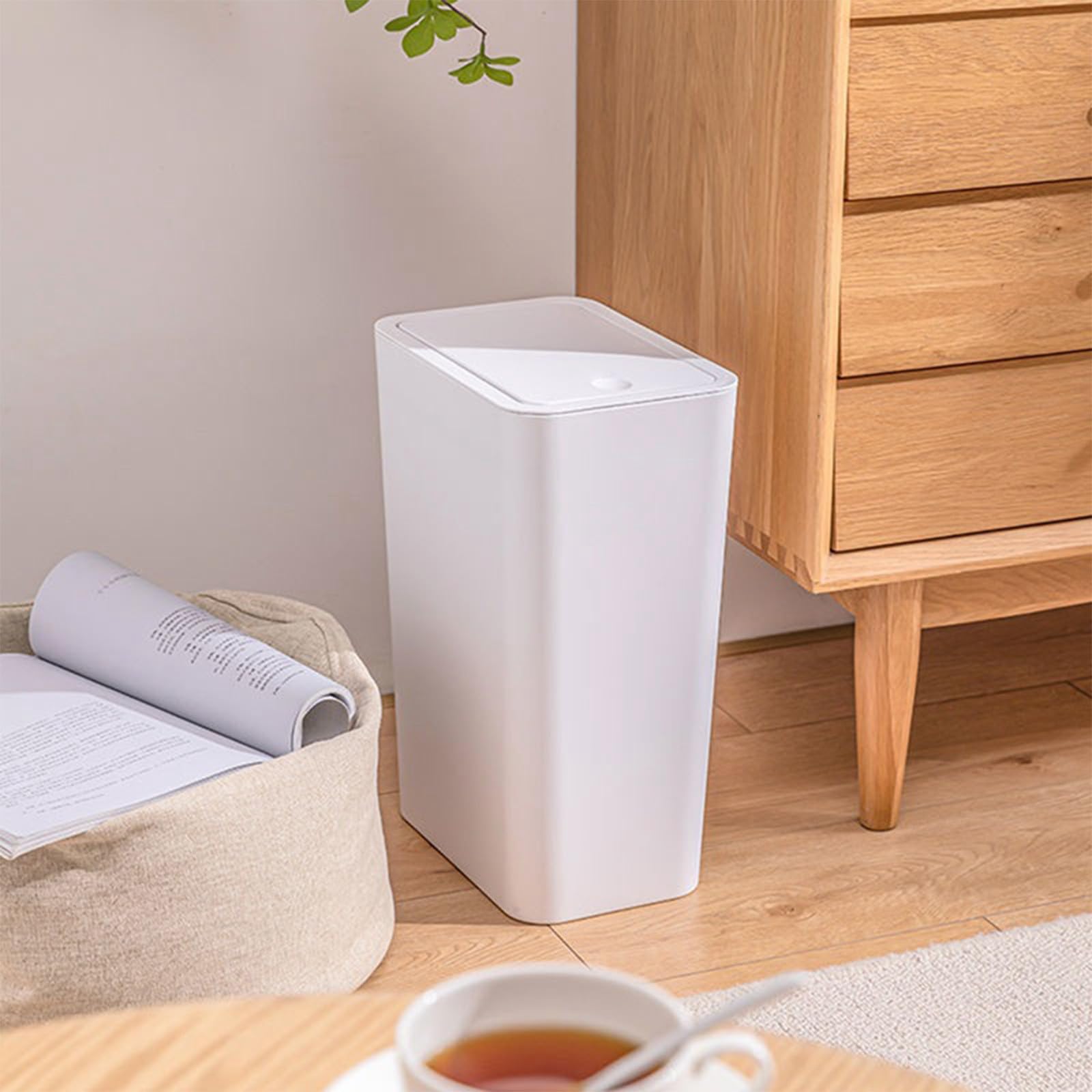 CENGNIAN Bathroom Trash Can with Lid, Small Garbage Can with Press Lid, Plastic Wastebasket with Popup Lid for Toilet, Office, Bedroom, Living Room