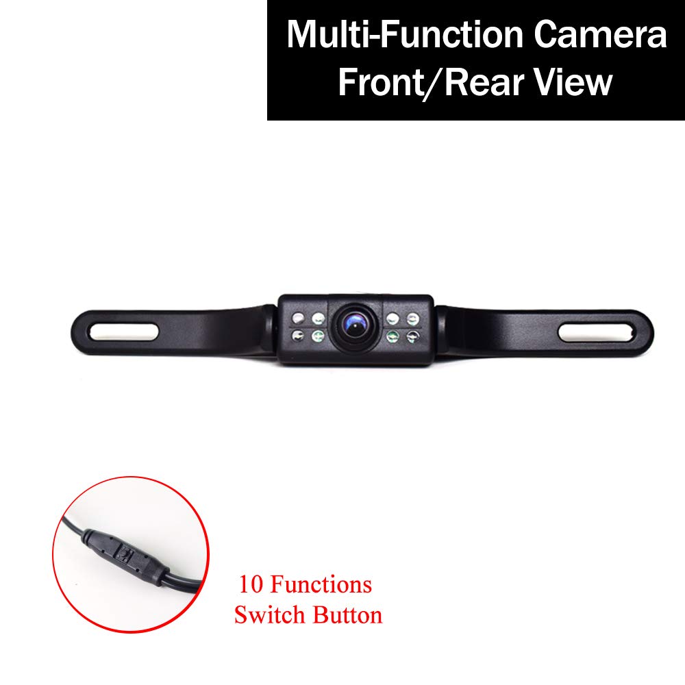 Car Backup Camera License Plate Mount Multifunctional Front/Rear View PAL/NTSC Grid Lines ON/Off Button Switch 7 LED Automatic Night Vision Style DC 12-24V 170 Degree