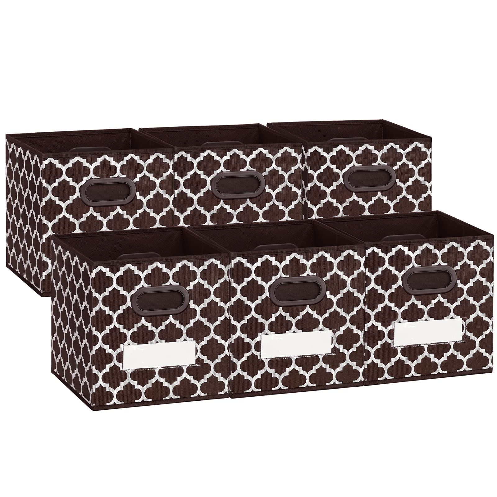 homyfort 11 Inch Cube Storage Organizer Bins-Foldable Fabric storage Cubes Bin Container Box with 2 Plastic Handles for Boys,Girls,Nusery,Clothes,Pantry Closet,Shelf,Kids Room Set of 6 (Deep Coffee)