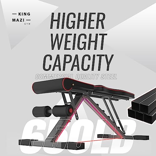 KINGMAZI Adjustable Weight Bench, Exercise Workout Bench for Full Body Workout- Multi-Purpose Foldable Bench, Folding Dumbbells Bench with Resistance Band Set