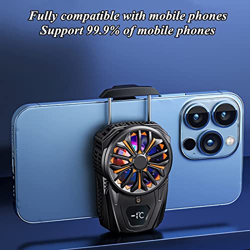 JUHARFA Phone Cooler, Wireless Phone Cooling Fan for Gaming, LED Temperature Display Battery/USB Powered Universal Back Clip Phone Fan for iPhone Samsung and Moto, etc (White)