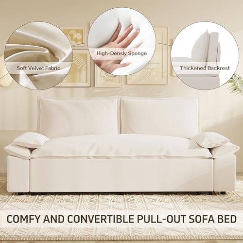 Eafurn 3 in 1 Multi-Functional Sleeper Sofa Bed Queen Size,Convertible Pull Out Loveseat Couch with Soft Pillow Armrest and Detachable Backrest,3 Seater Love Seat Lounge Sofa&Couches for Living Room