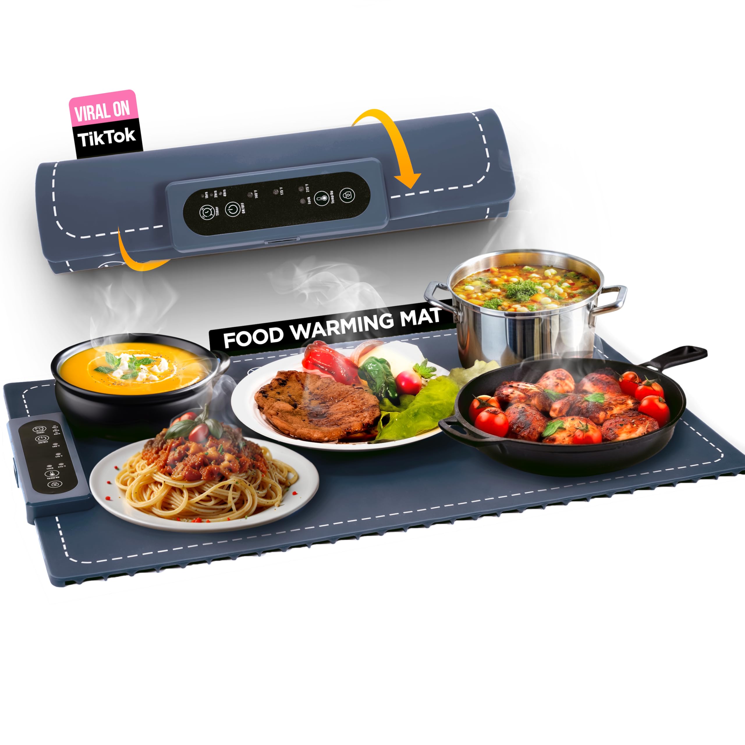 Electric Food Warming Mat 24 x 15 with Adjustable Temperature Controls – Foldable Tray with Non-Slip Surface - Best for Buffet, Family Meals, & Parties – Keeps Food Warm for Hours By ZenOasis