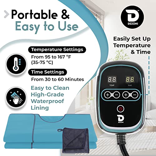 Dezoni Infrared Sauna Blanket | Portable Sauna for Home with Low EMF | Infrared Blanket with Adjustable Temperature | Kit Includes Towels and Headband